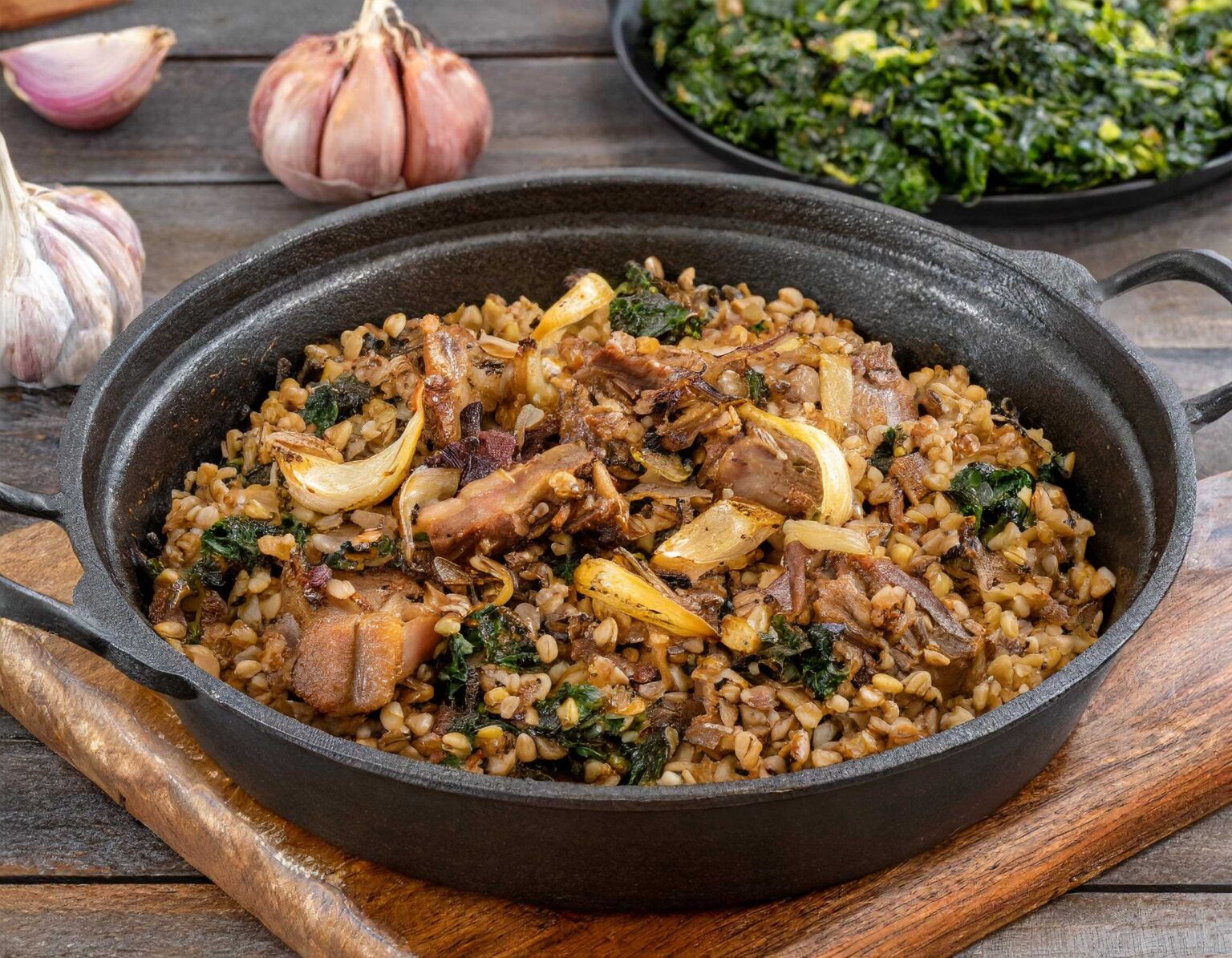 Farro Risotto w/Smoked Pork Shanks & Kale - Bluebird Grain Farms