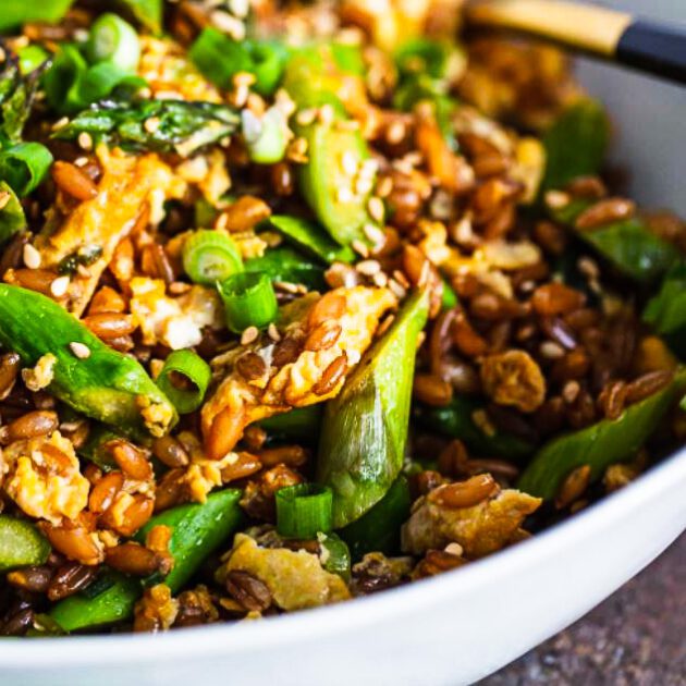 Fried Farro with Asparagus - Bluebird Grain Farms